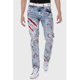 Cipo & Baxx CIPO & BAXX Herren 5-Pocket-Jeans "Jeans", blau, Gr. 38, gemustert, 93% Baumwolle, 5% Polyester, 2% Elasthan, Jeans, mit coolem Print