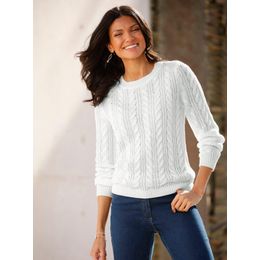 Rundhalspullover Classic Basics "Rundhals-Pullover", Damen, Gr. 42, beige (ecru), 100% Polyacryl, unifarben, Pullover Rundhalspullover