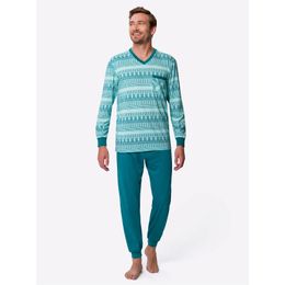 Schlafanzug, Herren, Gr. 44/46, bunt (mint, aquapetrol, bedruckt), 50% Baumwolle, 50% Polyester, Homewear-Sets Schlafanzug
