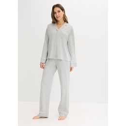 bonprix Pyjama mit Viskose und Knopfleiste, grau, Viskose