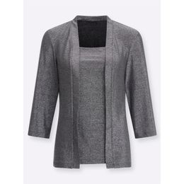 WITT Damen 2-in-1-Shirt mit Glanzgarn, schwarz-silberfarben, Gr&ouml;&szlig;e 48