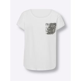 Heine Witt Damen T-Shirt mit Pailletten, wei&szlig;, Gr&ouml;&szlig;e 36