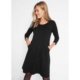 bonprix Shirtkleid aus Punto di Roma, schwarz, Gr.44/46 (L), Knieumspielendes Punto di Roma Kleid mit leicht ausgestellter Silhouette und 3/4 Arm, aus Punto di Roma