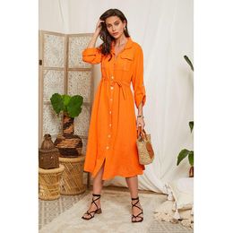 Lin Passion Leinen-Kleid in Orange - 82% | Gr&ouml;&szlig;e 38/40 | Damen-kleider