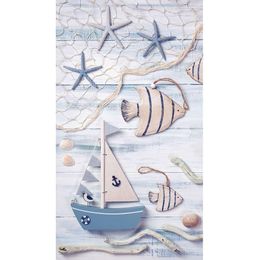 Good Morning Strandtuch "Maritim" in Creme/ Blau - 38% | Gr&ouml;&szlig;e 100x180 cm | Badtextilien