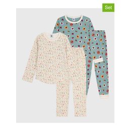 Petit Bateau 2er-Set: Pyjamas in Creme/ Gr&uuml;n - 46% | Gr&ouml;&szlig;e 128 | Baby-waesche
