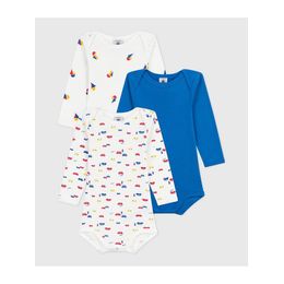Petit Bateau 3er-Set: Bodys in Wei&szlig;/ Blau - 46% | Gr&ouml;&szlig;e 80 | Baby-bodys