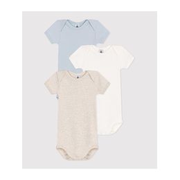 Petit Bateau 3er-Set: Bodys in Hellblau/ Beige/ Wei&szlig; - 48% | Gr&ouml;&szlig;e 68 | Baby-bodys