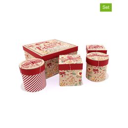 SiL Interiors 5er-Set: Geschenkboxen in Hellbraun/ Rot - 17% | Aufbewahren-servieren