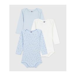 Petit Bateau 3er-Set: Bodys in Hellblau/ Wei&szlig; - 46% | Gr&ouml;&szlig;e 74 | Baby-bodys