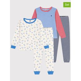 Petit Bateau 2er-Set: Pyjamas in Wei&szlig;/ Hellblau/ Pink - 50% | Gr&ouml;&szlig;e 86 | Baby-waesche