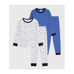 Petit Bateau 2er-Set: Pyjamas in Wei&szlig;/ Blau - 50% | Gr&ouml;&szlig;e 86 | Baby-waesche