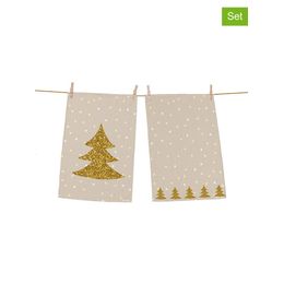 Butter Kings 2er-Set: Geschirrt&uuml;cher "Gold tree" in Beige/ Gold - (L)70 x (B)50 cm - 15% | Tischwaesche