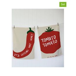 Madre Selva 3er-Set: Geschirrt&uuml;cher "Tomato" in Beige/ Rot - (L)70 x (B)50 cm - 55% | Tischwaesche