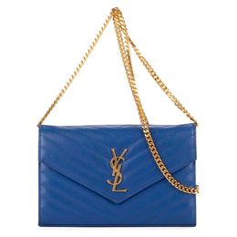 Yves Saint Laurent Leder-Umh&auml;ngetasche in Blau - (B)22 x (H)14 x (T)3 cm - 47% | Damen-taschen