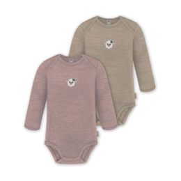 Normani Outdoor Sports 2er Pack Baby Merino Body Langarm Auckland in Rosa/Beige | Gr.: 62