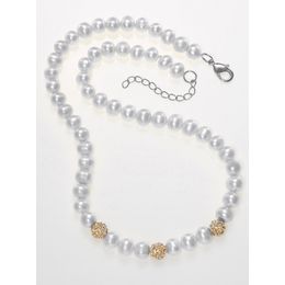 Collier Lady, wei&szlig;, Halsketten, Damen, 45, Perlen, L: 45, Collier