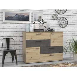 Kommode FORTE "Skive", grau (artisan eiche, betonoptik), B:125cm H:95,9cm T:41,3cm, Sideboards, Kommode, Breite ca. 125 cm