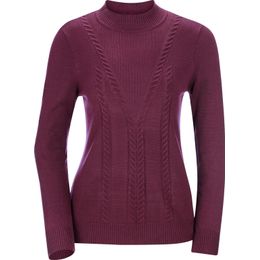 Damen Stehkragenpullover mit Zopfmuster brombeer, Gr&ouml;&szlig;e 44