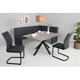 Essgruppe Hela "SPREE", grau (beton, schwarz, vt anthrazit, vintage anthrazit,), Microfaser, linksb&uuml;ndig, Sitzm&ouml;bel-Sets, Essgruppe, Esstisch 140x90 cm mit Dickkante, Microfaserbezug