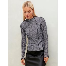 Langarmshirt Inspirationen "Mesh-Shirt", Damen, Gr. 42, schwarz (schwarz, gemustert), 96% Polyester, 4% Elasthan, gemustert, Shirts Langarmshirt