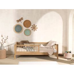 Daybett Home Affaire "Forrest 90/200 aus massiver Eiche, Oberfl&auml;che ge&ouml;lt, stabil gebaut", beige (natur ge&ouml;lt, natur ge&ouml;lt), B:97,5cm H:68cm L:207,5cm, Daybetten, mit Sprossenumrandung, Rausfallschutz vorne, ohne o. mit Bettschublade