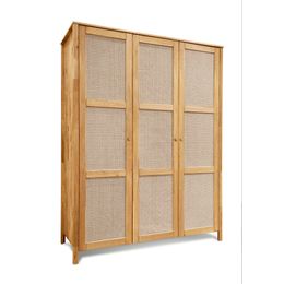 Dreht&uuml;renschrank Home Affaire "H&auml;llevik, Kleiderschrank, Aufbewahrung, Stauraum, Soft-Close-Funktion", braun (eiche natur), B:156cm H:202cm T:61cm, Massivholz, Schr&auml;nke, Dreht&uuml;renschrank, T&uuml;rfronten mit Wiener Geflecht, FSC Zertifizierte massive Eiche