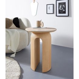 Beistelltisch HOMSY BY ANA JOHNSON "Laysy", beige (naturfarben), B:45cm H:55cm T:45cm, Tische, Beistelltisch, Holzdesign aus Esche, U-Form, Keramik Tischplatte, Breite 45 cm