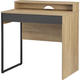 Schreibtisch OTTO HOME "Moid, Computertisch in modernem Design", braun (eiche natur, schwarz graphit, schwarz, eiche natur), B:80cm H:85cm T:54cm, Tische, Schreibtisch, Breite 80 cm, mit Schublade, Kabeldurchlass & Metallkufe