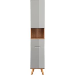 Hochschrank Welltime "Lund Badschrank skandinavisches Design mit viel Stauraum", grau (eiche, grau), B:35cm H:187cm T:29,5cm, Schr&auml;nke, Hochschrank, Badm&ouml;bel, 2 T&uuml;ren und 1 Schublade, Breite 35cm