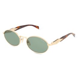 Prada PR 65ZS | Damen-Sonnenbrille | Fassung: Vollrand, Oval, Metall, Gold Hell | Glasfarbe: Gr&uuml;n