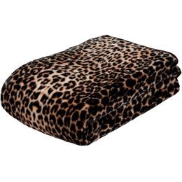 G&ouml;zze Wohndecke G&Ouml;ZZE "Leopard", braun, B:150cm L:200cm, Polyester, Wohndecken, Wohndecke, mit gedrucktem Motiv, Kuscheldecke