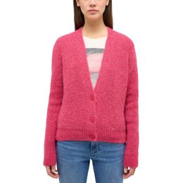 Cardigan Mustang "Style Sedalia", Damen, Gr. L, rot (rasperry sorbet), Strick, Obermaterial: 64% Polyacryl, 16% Polyester, 15% sonstige Fasern, 5% Wolle, meliert, relaxed fit taillenbedeckt, V-Ausschnitt, Rippb&uuml;ndchen, Strickjacken, mit Kn&ouml;pfen