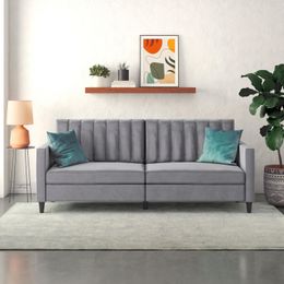 3-Sitzer DOREL HOME "Celine", grau, B:203cm H:83cm T:83cm, Veloursstoff 100% Polyester, Sofas, R&uuml;ckenlehne 2-teilig und 3-fach verstellbar, Sitzh&ouml;he 43 cm