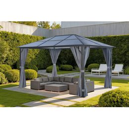 Pavillon Konifera "Aruba", grau, B/H/T: 398cm x 260cm x 298cm, Pavillons, BxT: 3x4m, robustes Aluminiumgestell mit PC-Dach