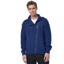 Strickjacke Rusty Neal, Herren, Gr. XL, blau (indigo), 70% Polyacryl, 30% Baumwolle, unifarben, hoch geschlossener Ausschnitt, Strickjacken Strickjacke, mit asymmetrischem Rei&szlig;verschluss