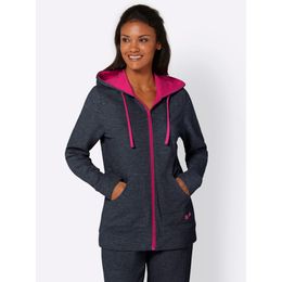 Langjacke feel good, Damen, Gr. 36/38, blau (marine, pink), 60% Baumwolle, 40% Polyester, unifarben, Jacken Langjacke