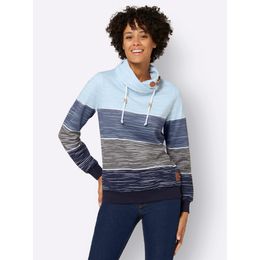 Sweatshirt Casual Looks, Damen, Gr. 44, blau (marine, hellblau, bedruckt), 50% Baumwolle, 50% Polyester, gemustert, gestreift, mehrfarbig, meliert, Sweatshirts Sweatshirt