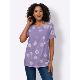 Longshirt Classic Basics "Longshirt", Damen, Gr. 46, lila (lavendel, wei&szlig;, bedruckt), 100% Baumwolle, gemustert, mehrfarbig, Rundhals, Shirts Longshirt