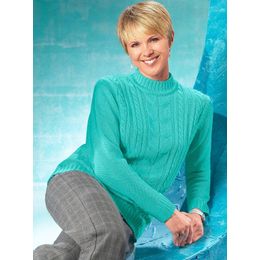 Stehkragenpullover Classic Basics "Pullover", Damen, Gr. 50, blau (t&uuml;rkis), 100% Polyacryl, unifarben, figurumspielend, Pullover Stehkragenpullover