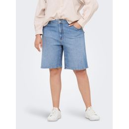 Jeansshorts Only CARMAKOMA "CARSONNY HW WIDE DNM SHORTS NAS843 NOOS", Damen, Gr. 50, N-Gr, blau (light blau denim), Denim/Jeans, Obermaterial: 98% Baumwolle, 2% Elasthan, unifarben, regular fit kniefrei, Jeans Jeansshorts