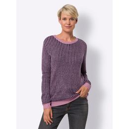 Strickpullover Classic Basics "Rundhals-Pullover", Damen, Gr. 44, lila (marine, altrosa), 100% Polyacryl, gemustert, gestreift, mehrfarbig, Pullover Strickpullover