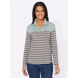 Sweatshirt Casual Looks, Damen, Gr. 42, gr&uuml;n (mint, grau, gestreift), 78% Baumwolle, 13% Modal, 9% Polyester, Uni:50% Baumwolle, 50% Modal, gemustert, gestreift, mehrfarbig, Sweatshirts Sweatshirt