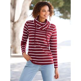 Sweatshirt Casual Looks, Damen, Gr. 40, wei&szlig; (dunkelrot, wei&szlig;, geringelt), 100% Baumwolle, gemustert, mehrfarbig, Sweatshirts Sweatshirt