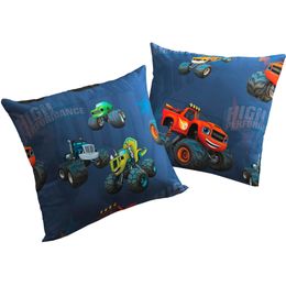 Dekokissen WIRTH "Trucks" Gr. 2, blau (dunkelblau, gemustert), B:50cm L:50cm, Polyester, Dekokissen_Sitzkissen_Kissenh&uuml;llen, Nickelodeon, Kissenh&uuml;lle ohne F&uuml;llung, 2 St&uuml;ck