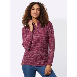 Troyer Casual Looks "Troyer", Damen, Gr. 44, rot (bordeaux, meliert), 54% Baumwolle, 46% Polyacryl, gemustert, mehrfarbig, meliert, Pullover Troyer