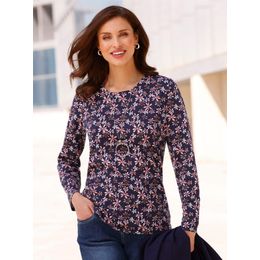 Print-Shirt Inspirationen "Shirt", Damen, Gr. 36, blau (marine, rosenquarz, bedruckt), 50% Baumwolle, 50% Modal, bedruckt, gebl&uuml;mt, gemustert, mehrfarbig, Rundhals, Shirts
