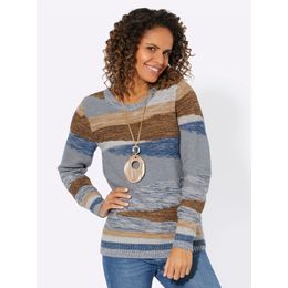 Strickpullover Casual Looks "Pullover", Damen, Gr. 36, blau (jeansblau, taupe, gemustert), 58% Polyacryl, 42% Baumwolle, gemustert, mehrfarbig, Pullover Strickpullover
