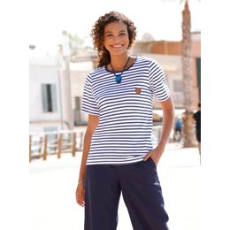 T-Shirt Casual Looks "Shirt", Damen, Gr. 38, blau (marine, wei&szlig;, gestreift), 50% Baumwolle, 50% Modal, gemustert, mehrfarbig, Rundhals, Shirts T-Shirt