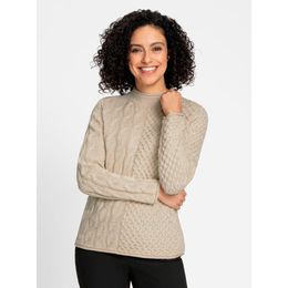 Stehkragenpullover Inspirationen "Stehkragen-Pullover", Damen, Gr. 36, beige (sand), 60% Baumwolle, 40% Polyacryl, unifarben, Pullover Stehkragenpullover